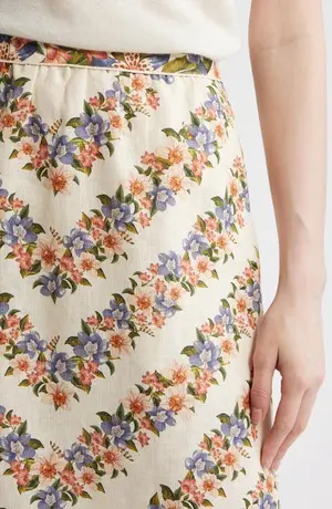 Farm Rio Floral Linen Midi Skirt
