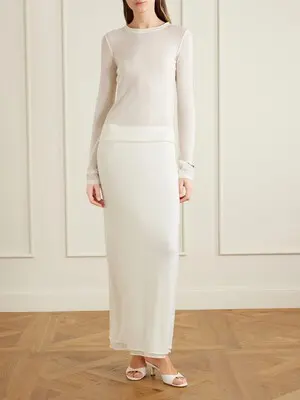 COLLEEN ALLEN Stretch Tencel Modal, Silk And Cashmere-blend Maxi Skirt - Neutrals