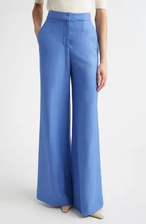 St. John Silk And Wool Wide Leg Trousers - Periwinkle
