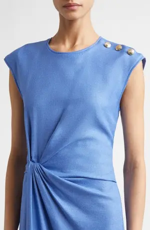 St. John Twisted Bodice Cap-sleeve Dress - Periwinkle