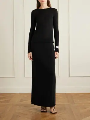 COLLEEN ALLEN Stretch Tencel Modal Silk And Cashmere-blend Maxi Skirt - Black