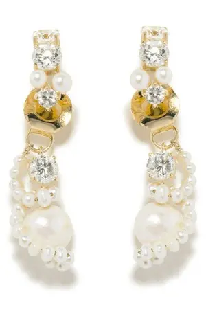 Completedworks Freshwater Pearl And Zirconia Drop Earrings
