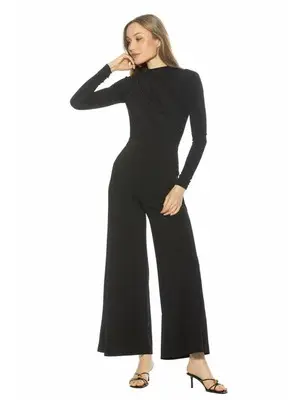 ALEXIA ADMOR Yael Long Sleeve Ruched Top Jumpsuit Black