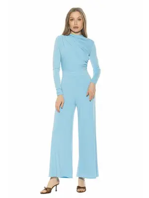 ALEXIA ADMOR Yael Long Sleeve Ruched Top Jumpsuit - Denim
