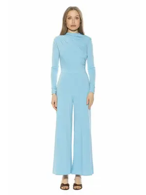 ALEXIA ADMOR Yael Long Sleeve Ruched Top Jumpsuit - Denim