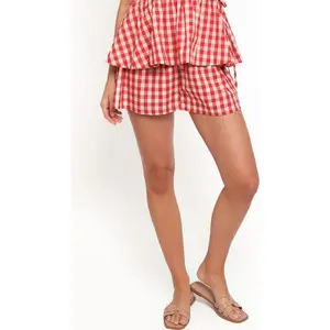 PETAL & PUP Gingham Cotton Shorts - Red Gingham