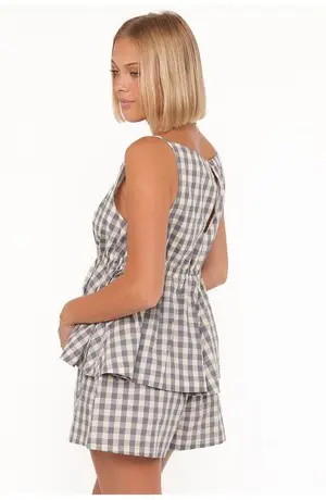 PETAL & PUP Gingham Cotton Shorts - Slate Blue Gingham