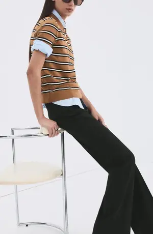 Mango Striped Polo Sweater - Caramel