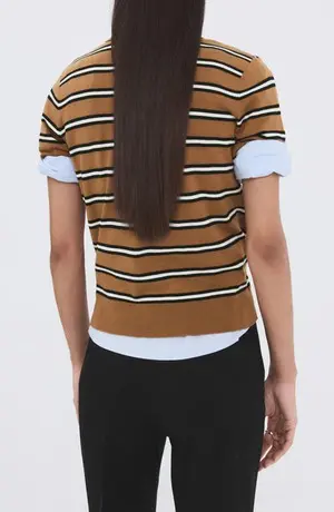 Mango Striped Polo Sweater - Caramel
