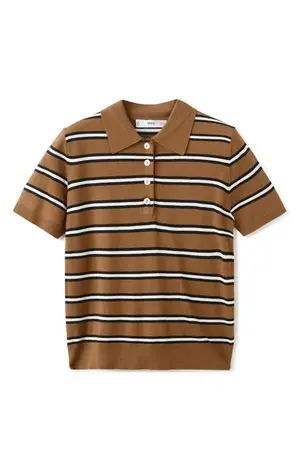 Mango Striped Polo Sweater - Caramel