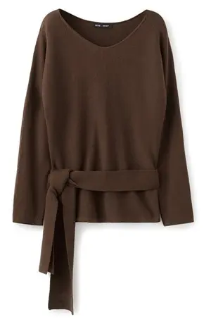 Mango Long Sleeve Belted Cotton Sweater