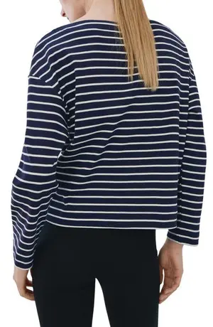 Mango Stripe Boatneck Sweatshirt - Navy