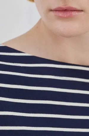 Mango Stripe Boatneck Sweatshirt - Navy