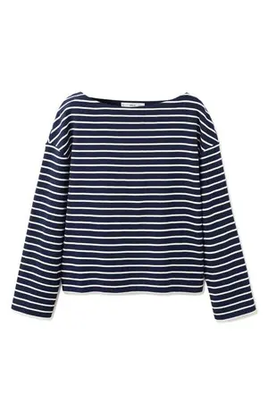 Mango Stripe Boatneck Sweatshirt - Navy