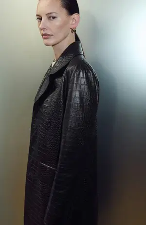 Mango Croc-embossed Leather Overcoat