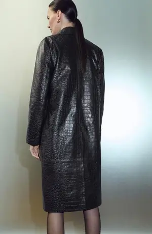 Mango Croc-embossed Leather Overcoat