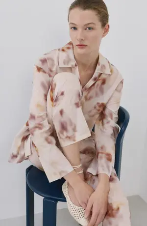 Mango Floral Print Cotton Pajama Top