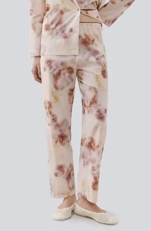 Mango Watercolor Print Cotton Pajama Pants - Brown