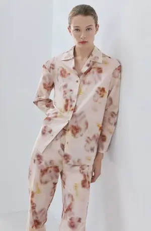 Mango Watercolor Print Cotton Pajama Pants - Brown