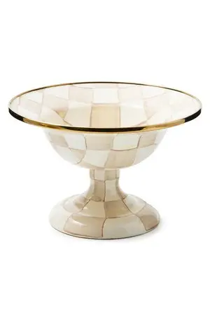 MACKENZIE-CHILDS Check Small Enameled Steel Compote Bowl - Mocha