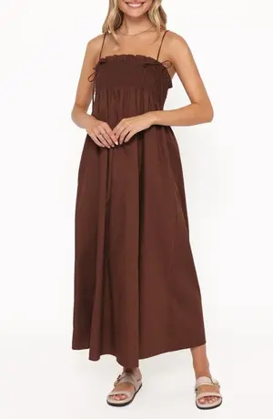 PETAL & PUP Josie Smocked Maxi Dress - Brown