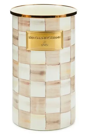 MACKENZIE-CHILDS Check Enameled Steel Utensil Holder - Mocha