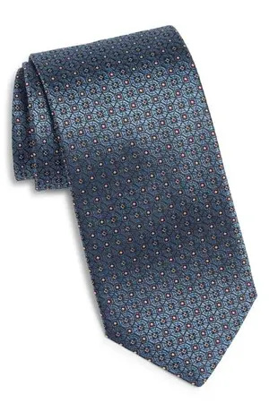 Canali Floral Medallion Silk Tie - Light Blue
