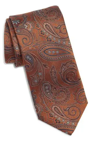 Canali Paisley Silk Neck Tie - Orange