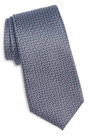Canali Floral Medallion Silk Tie - Light Blue