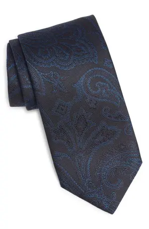 Canali Paisley Silk Standard Tie - Black