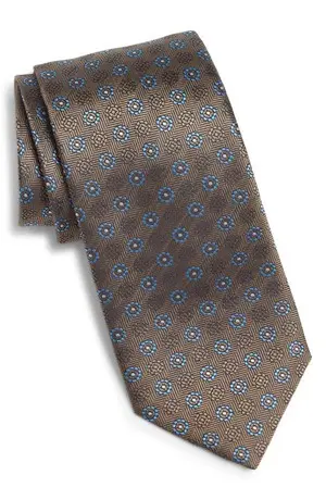 Canali Floral Medallion Silk Tie - Light Brown