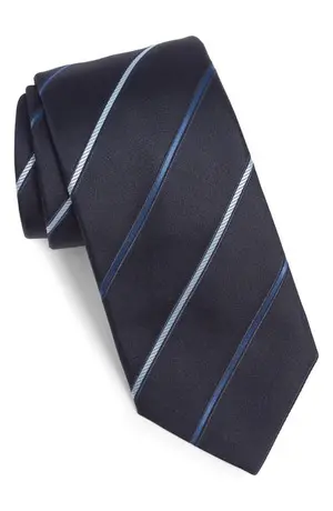 Canali Stripe Silk Necktie - Navy