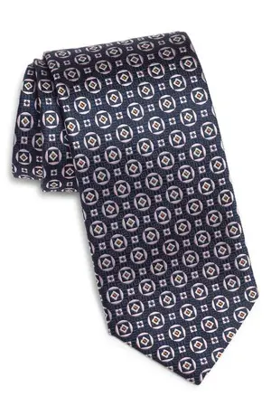 Canali Geometric Medallion Silk Tie - Navy