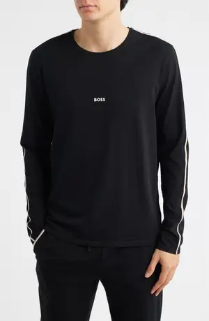 BOSS Unique Long Sleeve Stretch Cotton Pajama T-shirt - Black