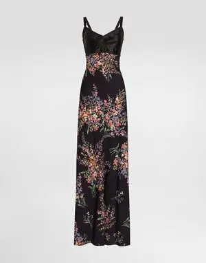 Dolce & Gabbana Flower Bouquets-print Long Charmeuse Dress - Multicolor