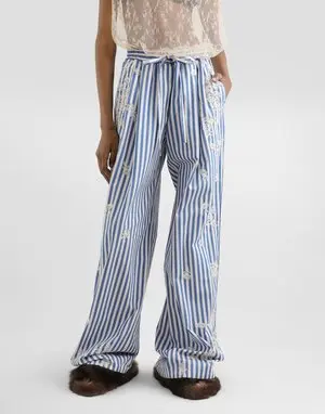 Dolce & Gabbana Striped Poplin Trousers With Rhinestones And Embroidery - Multicolor