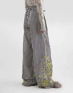 Dolce & Gabbana Floral Embroidered Poplin Trousers - Multicolor