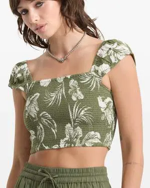 Volcom Printed Smocked Crop Top