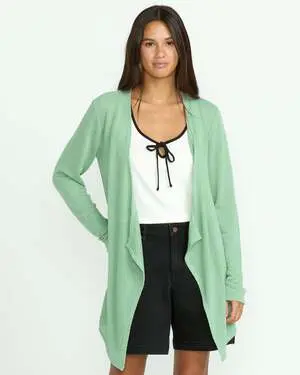 Volcom Draped Pointelle Cardigan - Seagreen