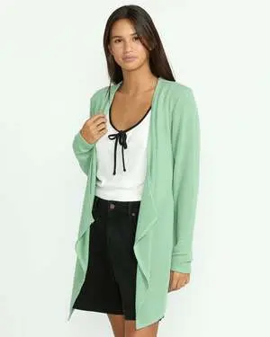 Volcom Draped Pointelle Cardigan - Seagreen
