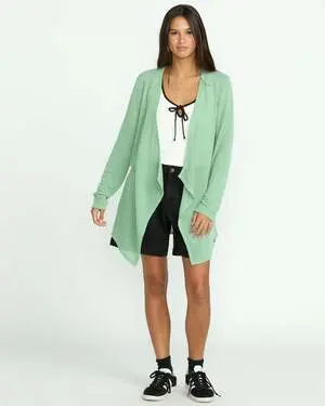 Volcom Draped Pointelle Cardigan - Seagreen