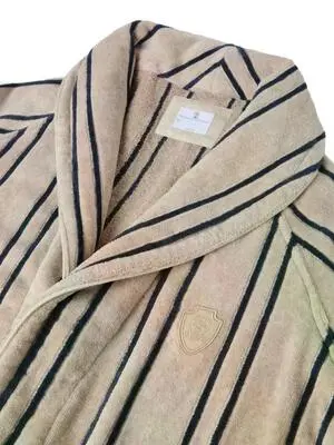 Brunello Cucinelli Striped Logo Cotton Bathrobe - Neutrals