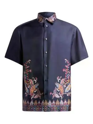 Etro Short-sleeved Silk Shirt With Placed Print