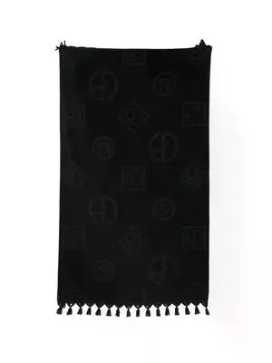 Giorgio Armani Logo Patterned Tassel Beach Towel - Blue