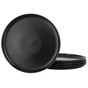 OUR TABLE Landon 4 Piece 8.4in Round Stoneware Salad Plate Set - Black