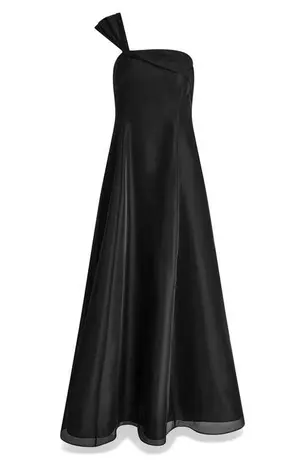 Donna Karan New York Asymmetric Satin Gown - Black