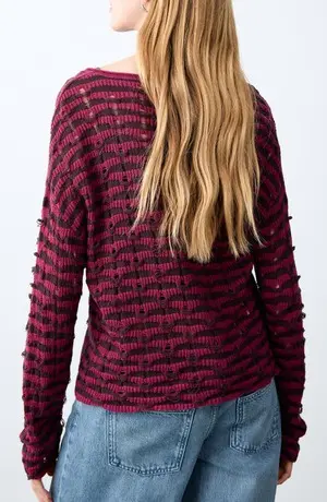Mango Stripe Openwork V-neck Sweater