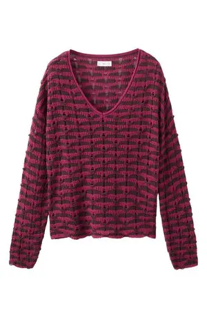 Mango Stripe Openwork V-neck Sweater