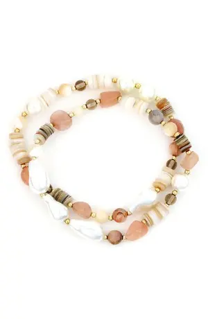 PANACEA Stone And Pearl 2-row Bracelet - Ivory