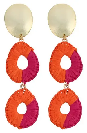 PANACEA Rattan Linear Drop Earrings - Orange